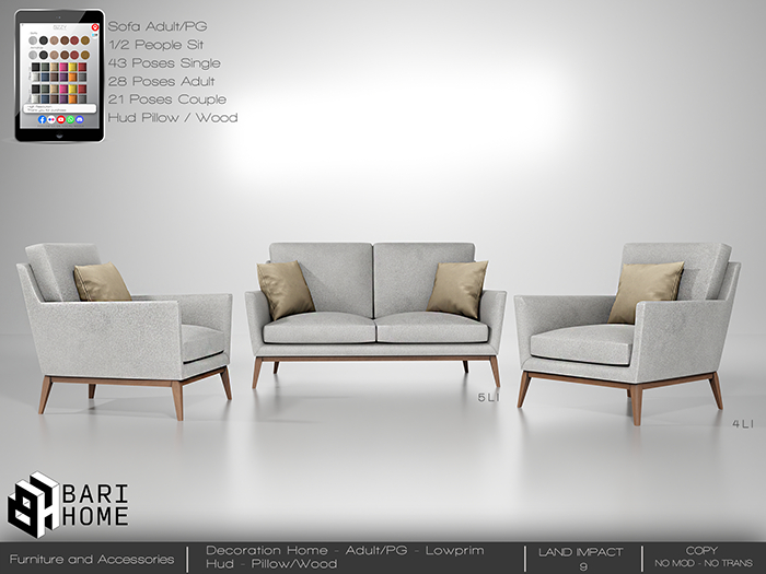 Second Life Marketplace - [BARI HOME] Varuna Set - Sofa White